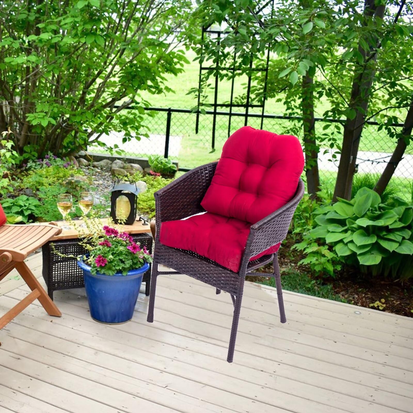 Wadser 2 Pack Seat Cushions Black, Waterproof Wicker Chair Cushions, U-Shape Tufted Chair Pads 19x19 inches for Patio Garden Chairs