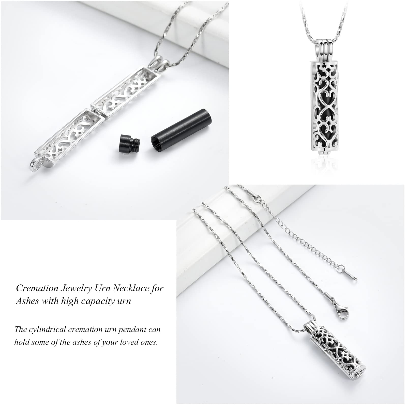 Imrsanl Stainless Steel Cremation Jewelry Ashes Cylinder Vial Urn Necklace for Ashes Charm Memorial Keepsake Cremation Pendant Jewelry (Black)