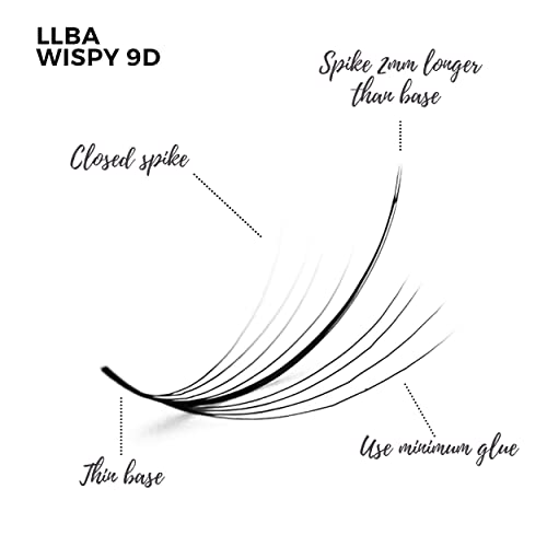 LLBA Promade Wispy Lash Extensions 9D 0.05, 100% Handmade Eyelashes Volume Fans, C Cc D Curls, 9-17 Mm Length, Long-Lasting, Easy Application (C 12 mm)