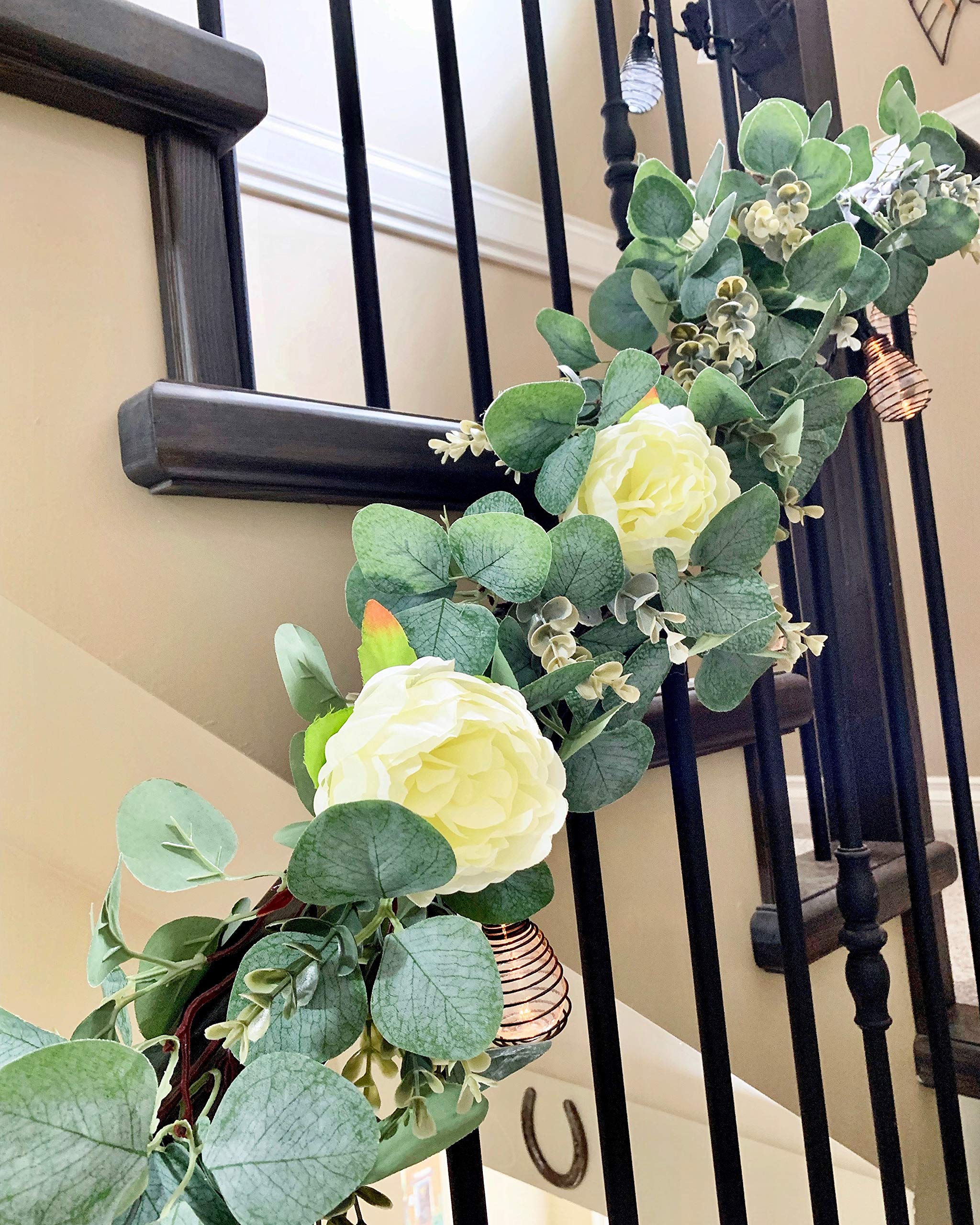 Luxury by Laura Lea Eucalyptus Garland with Peony Flowers - Full Realistic Silver Dollar & Twig Greenery, Perfect for Weddings, Mantel Decor, Home Decor, Table Runner