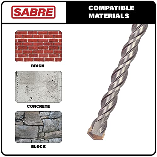 Sabre Tools 1/2 Inch x 18 Inch SDS Plus Rotary Hammer Drill Bit, Carbide Tipped for Brick, Stone, and Concrete (1/2" x 16" x 18")