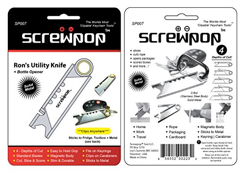 Screwpop Ron's Utility Knife 3.0 for Keychain and Carabiner Attachment also Magnetizes to (Appliances | Machines | Tool Boxes | Filing Cabinets | Metal Surfaces | Etc.) Stainless Steel