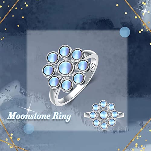 PLATYCO Moonstone Ring for Women 925 Sterling Silver Round Moonstone Rings Moonstone 9 Stone Engagement Rings (10)