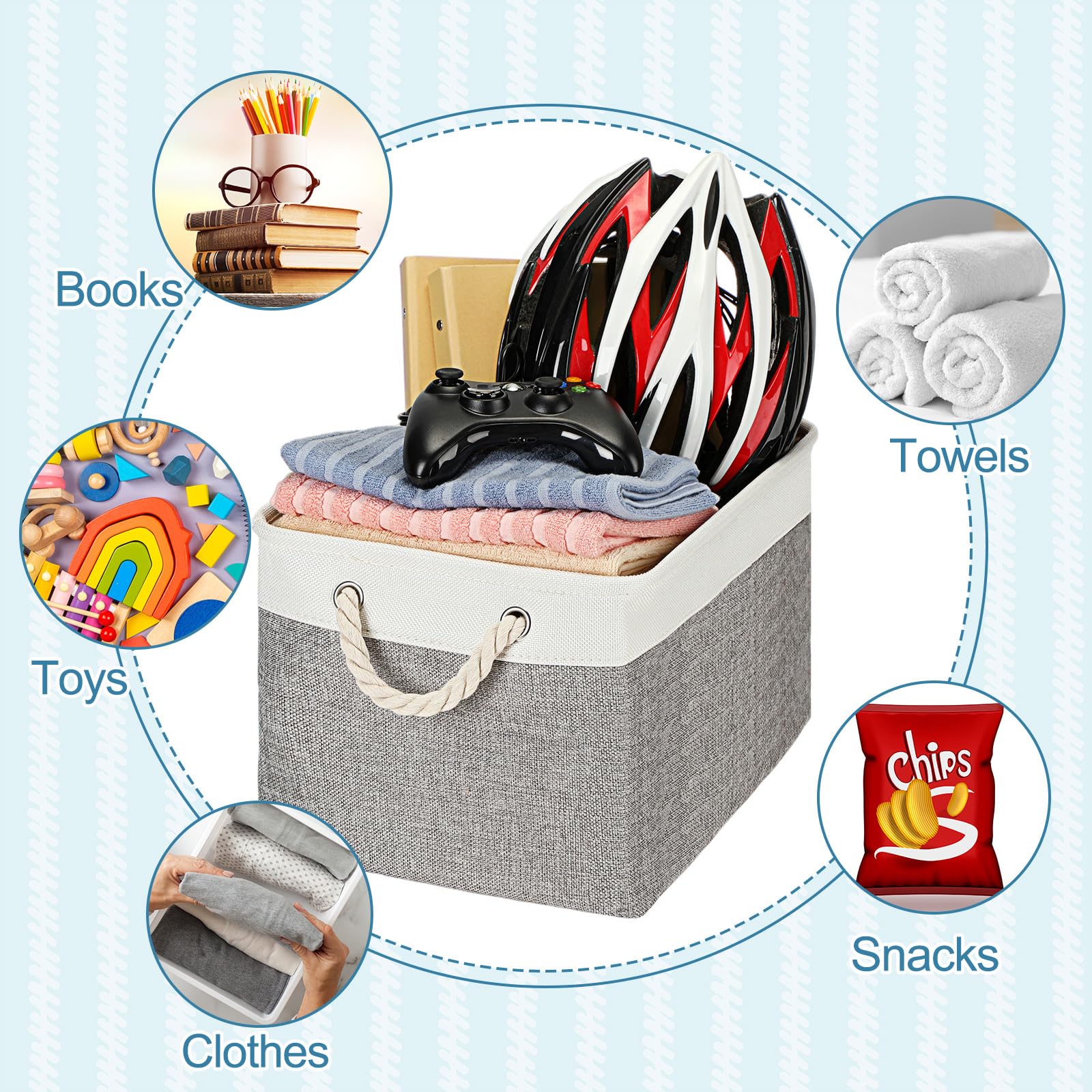 meekoo 8 Pack Collapsible Storage Bins Fabric Storage Bins Polyester Fabric Storage Baskets with Handles Linen Closet Organizer for Shelf Home Closet Towels Toys (Gray White,15 x 11 x 9.5 In)