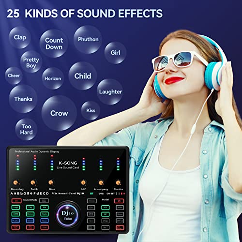 Podcast Equipment Bundle, Condenser Microphone Kit with Live Sound Card and Adjustable Mic Stand for Studio Recording Vocals, Voice Overs, Streaming Broadcast and YouTube Videos