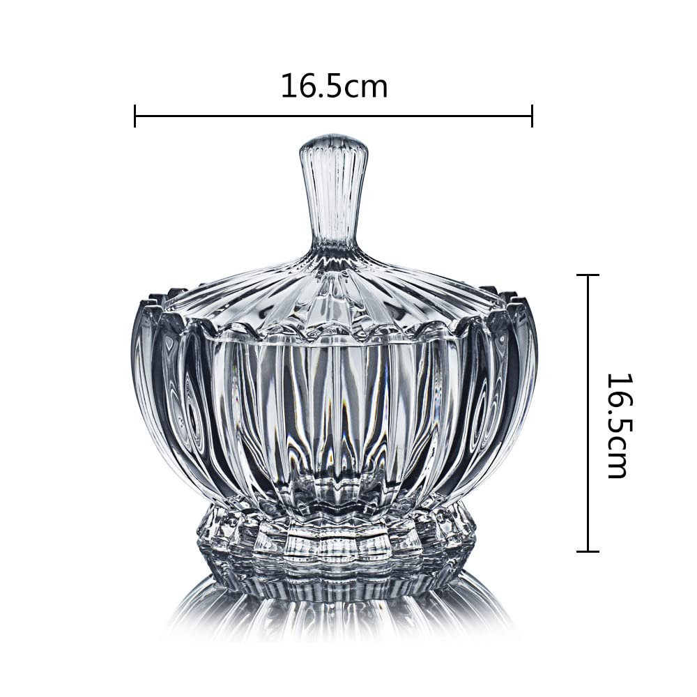 Modern-Depo Crystal Serving Bowl with Lid Glass Centerpieces for Parties Home Office Wedding Food Salad Fruit Snack Dessert Mixing Collection, 6.5 Inches