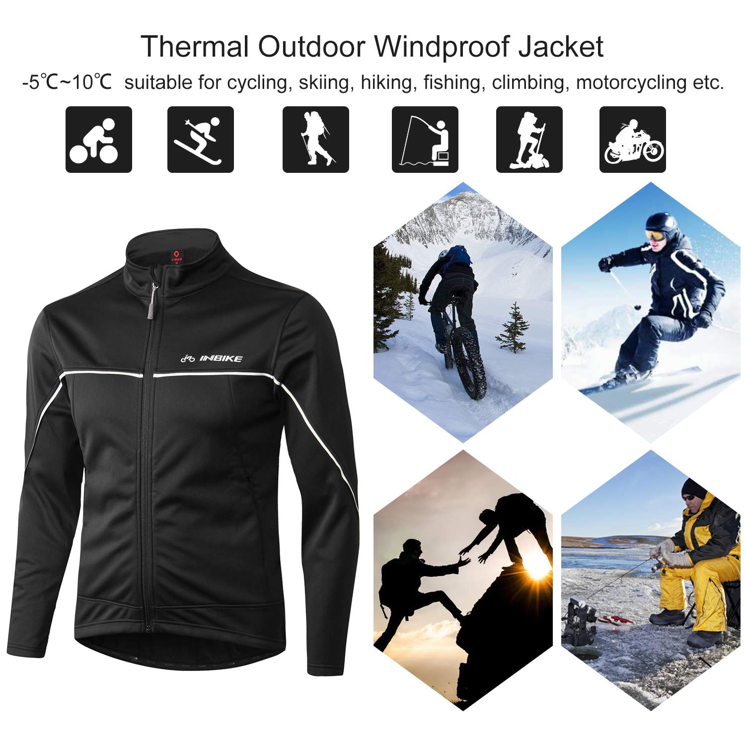 INBIKE Men's Windproof Cycling Bike Jacket Winter Softshell Jackt Windbreaker for Running Hiking Sports Medium