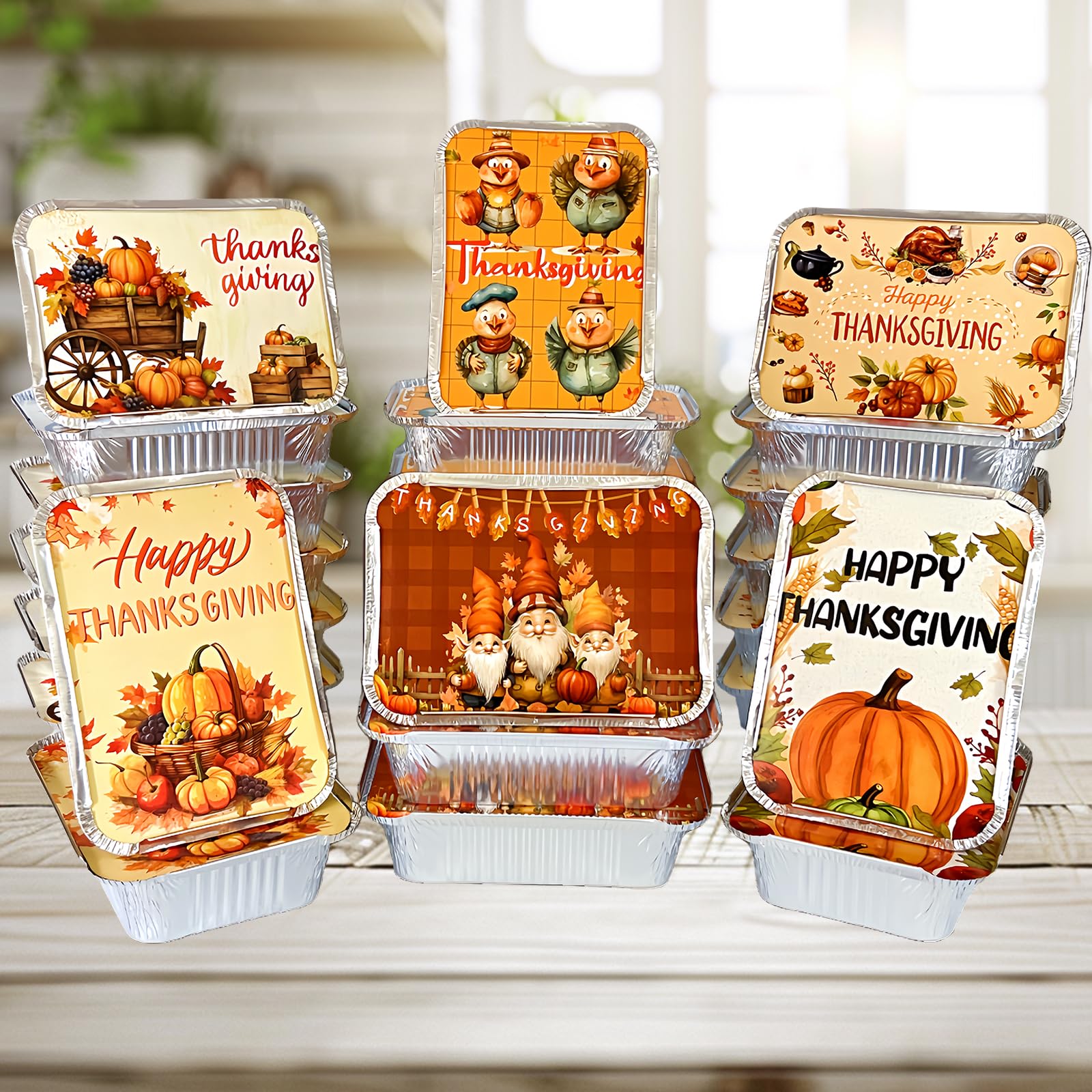 Thanksgiving Food Aluminum Pans Disposable Thanksgiving Leftover Containers with Lids 36Pcs Turkey To Go Cookware Takeout Fall Party Favors Supplies