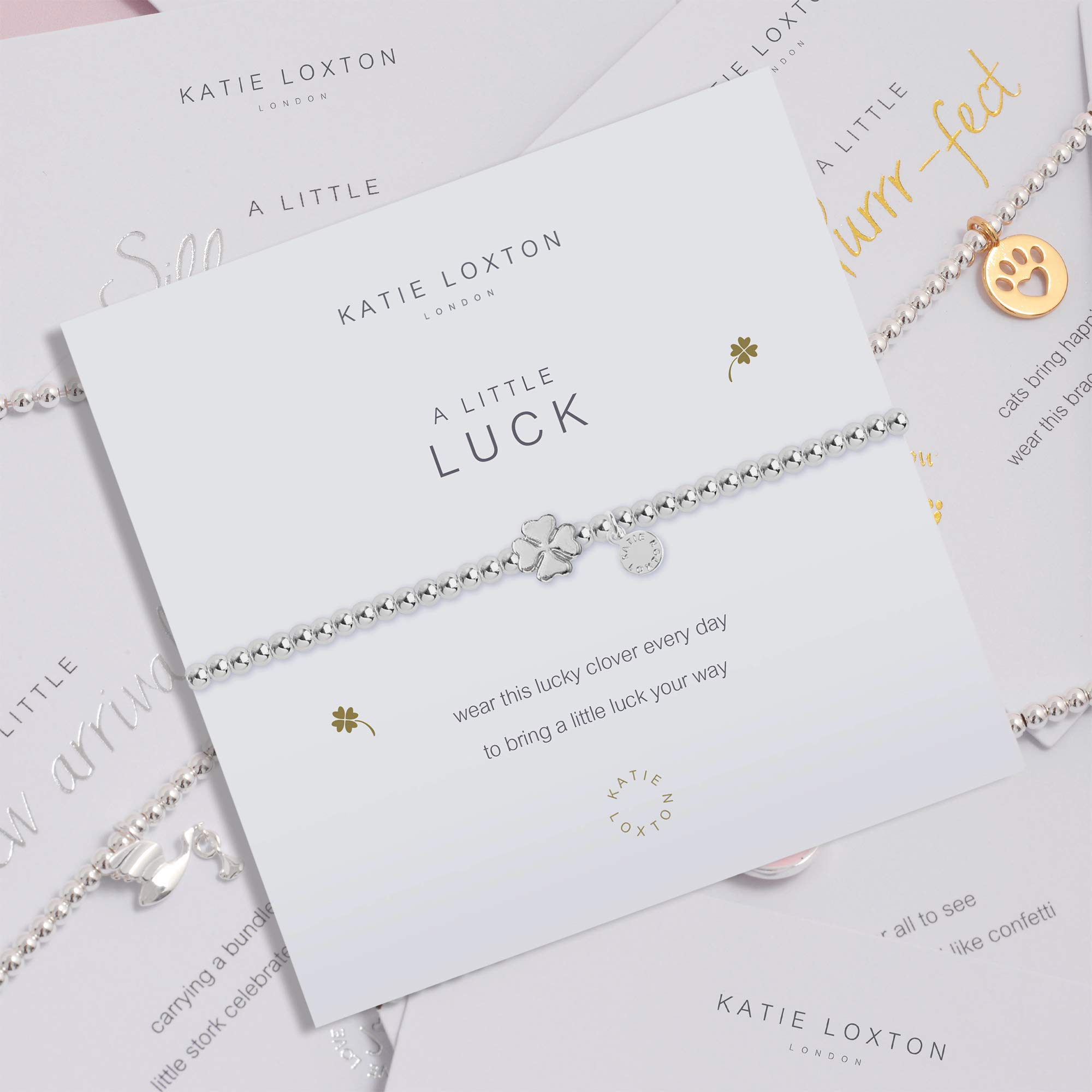 KATIE LOXTON A Little Luck Four Leaf Clover Silver Women's Stretch Adjustable Charm Bangle Bracelet