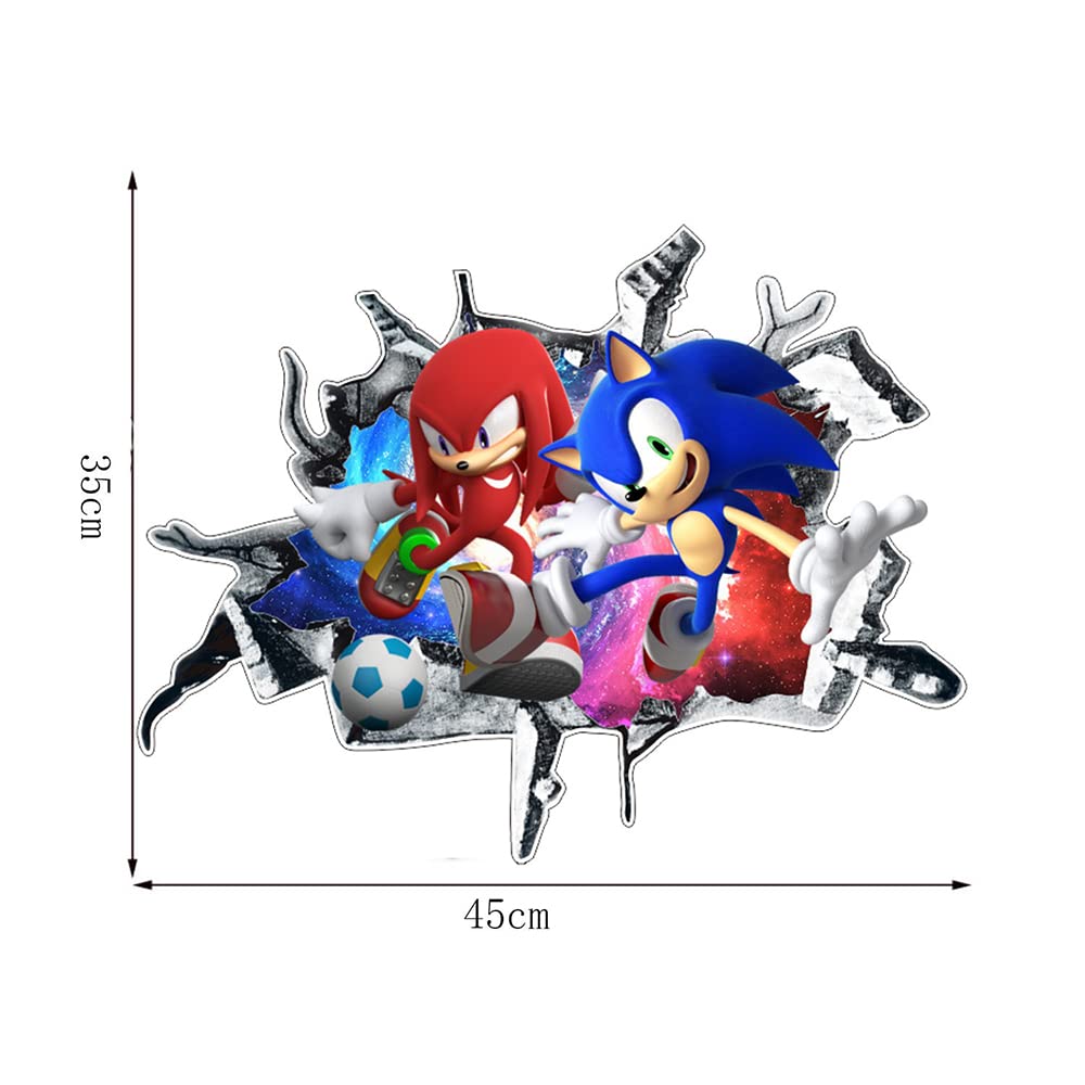 Wall Decals 3D Broken Wall Sonic Poster Stickers Removable PVC Cartoon for Boys Kids Room Party Decoration