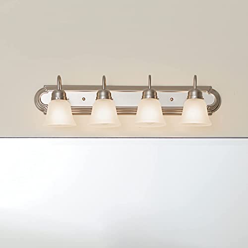 Kichler 30" 4-Light Vanity Bath Light in Brushed Nickel, Modern Bathroom Light with Clear Satin Etched Glass, (30" W x 8" H), 5338NIS