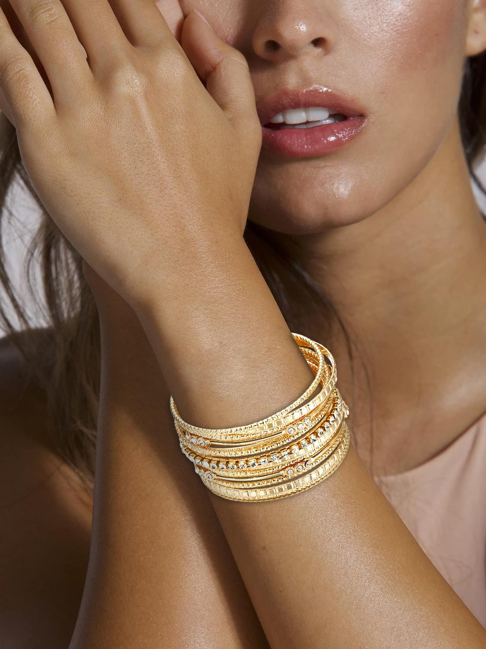 Indian Bracelets for Women Stackable Textured Bracelet Gold Bangle Bracelets Smooth Aztec Bangles Set Western Indian Bangle Gifts Gold Christmas Gifts 2023