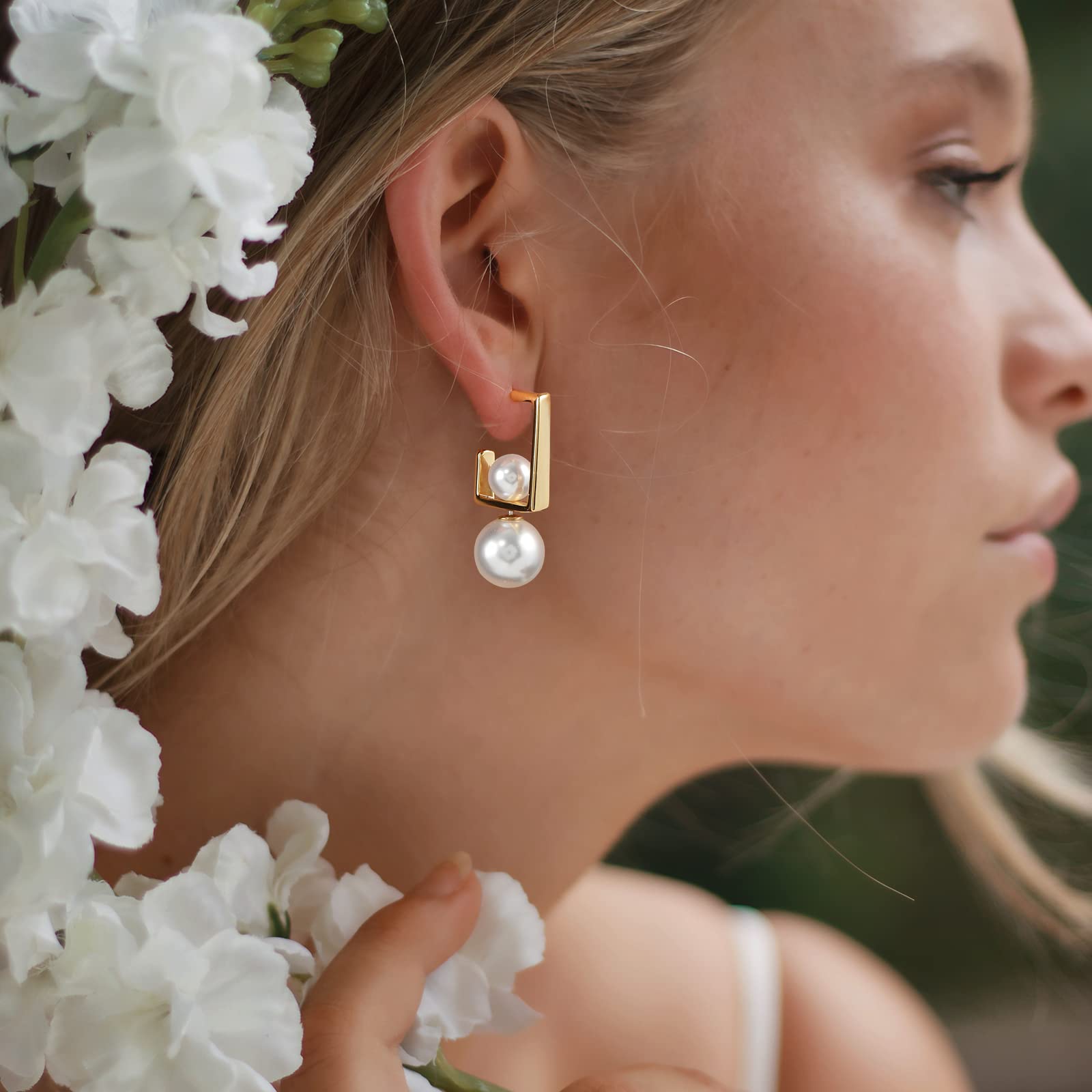 Pearl Earrings Studs 16K Gold Plated Multi-Wearing Pearl Pendants 925 Sterling Silver Needle Double Sided Earring for Women