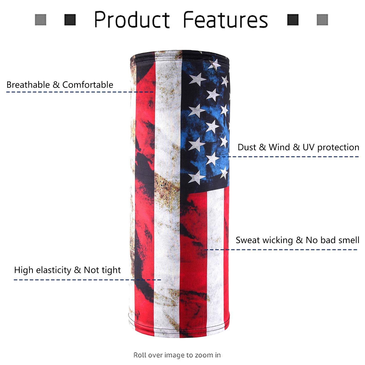 MaGeBe 5pcs American Flag Mask Neck Gaiters Motorcycle Mask for Men Multifunctional Microfiber UV Protection Headwear