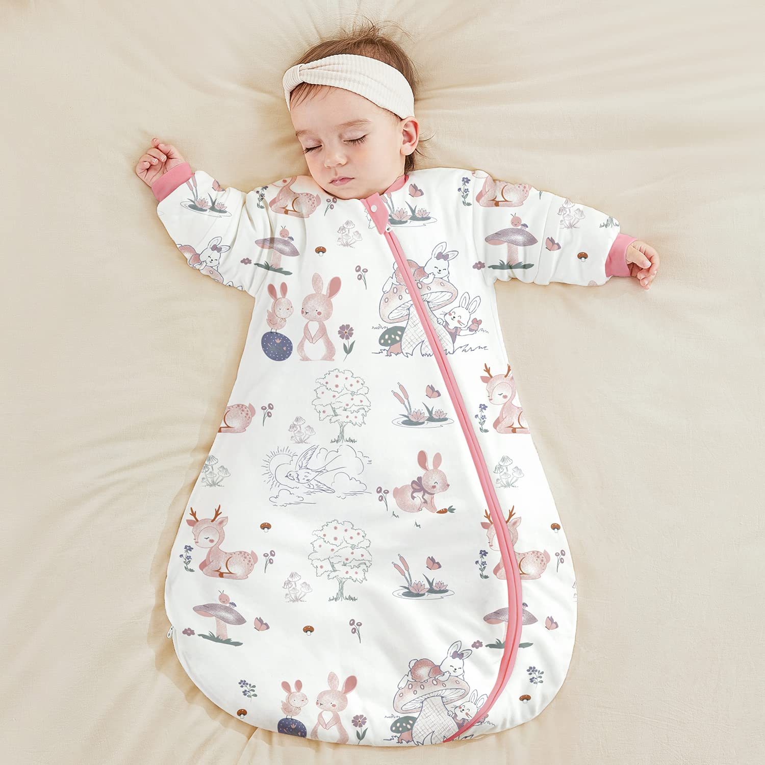 usbettas Baby Sleep Sack 2.5 TOG,Thermostatic Wearable Blanket Detachable Long Sleeves