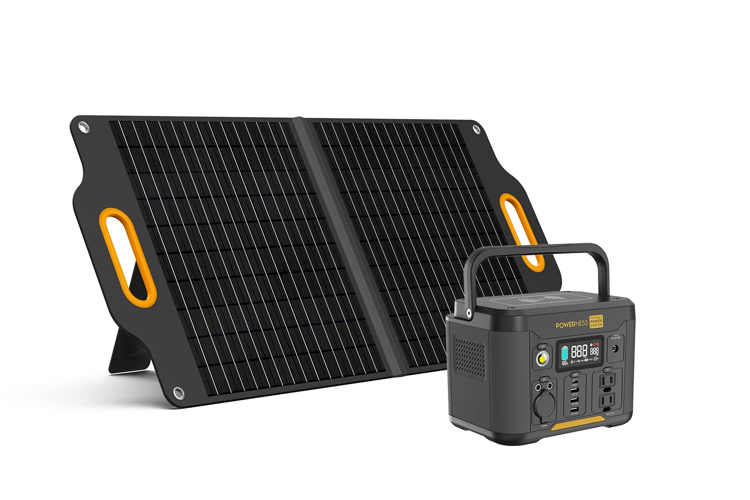 Powerness Solar Generator 300 Portable Power Station 296Wh with 80W Portable Solar Panel, Battery Powered Generator with 2x300W AC Outlets (Surge Power 600W) and PD 60W In/output for Outdoor Camping