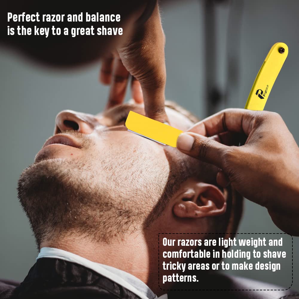 Platine Straight Razor, New Ergonomic Stainless Steel Straight Edge Razor with 10 Extra Premium Blades - Barber razor for Personal & Professional Usage (Pink)