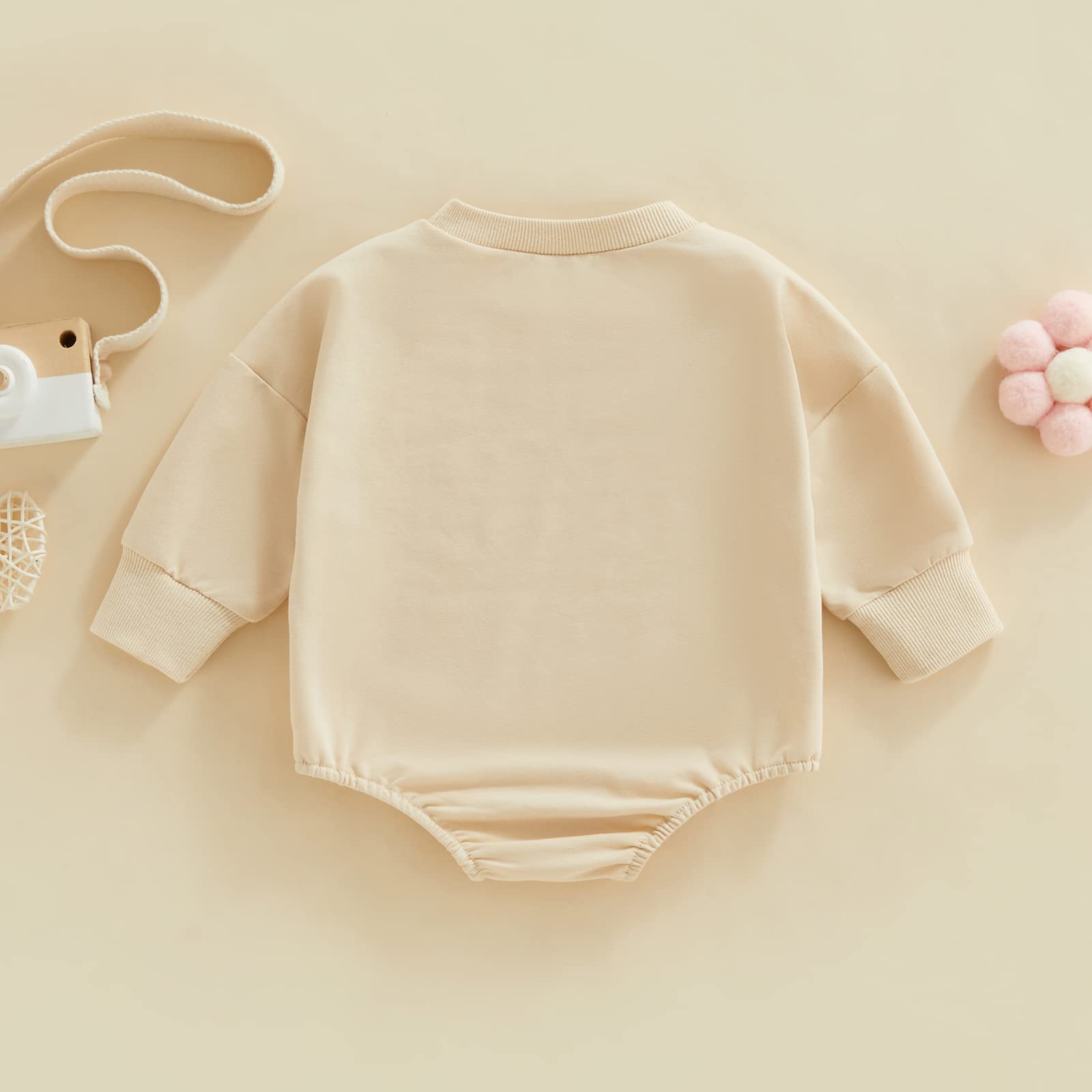 WALLARENEAR Newborn Baby Boy Girl Valentines Day Romper Bubble Long Sleeve LOVE Plush Prints Bodysuit Fall Oversized Outfits (Apricot, 0-3 Months)