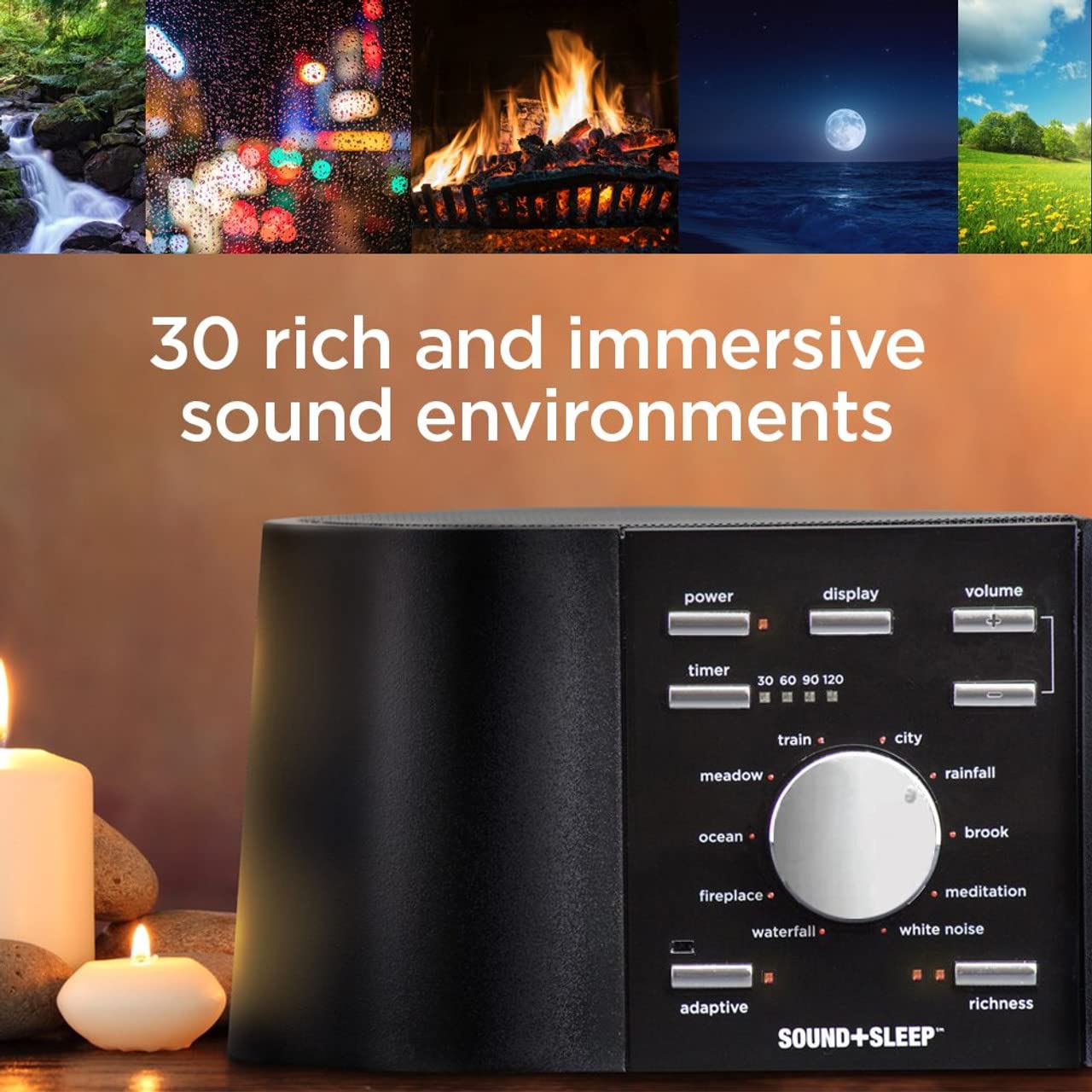 Sound+Sleep High Fidelity Sleep Sound Machine with 30 Guaranteed Non-Looping Nature Sounds, Sleep Timer, and Adaptive Sound Technology, Classic Black (Renewed)