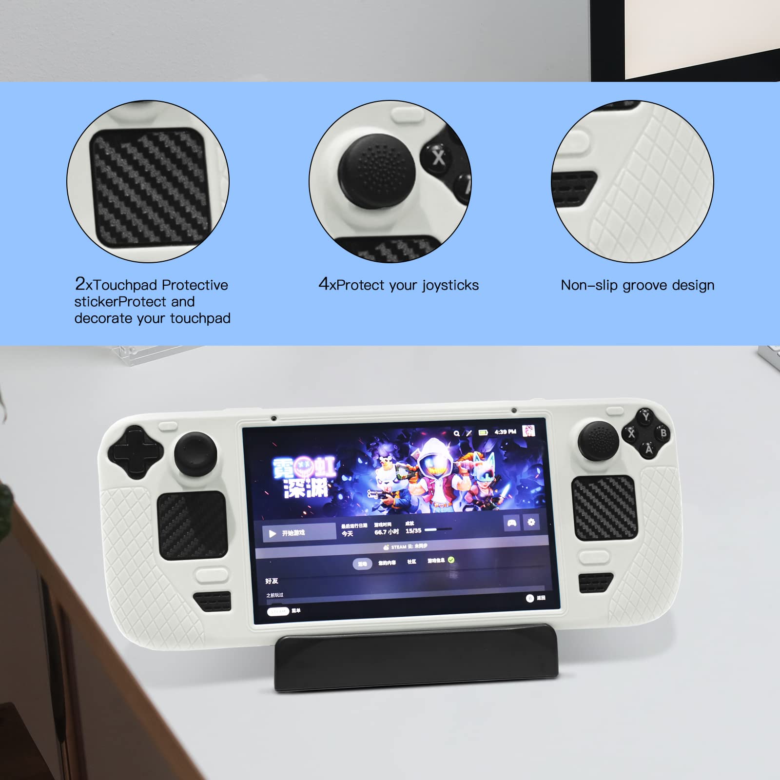 RALAN Silicone Case for Steam Deck 2021 Release, Full Body Protective Case Cover with 8 Thumb Caps Accessories for Steam Deck,Shock-Absorption and Anti-Scratch Design.