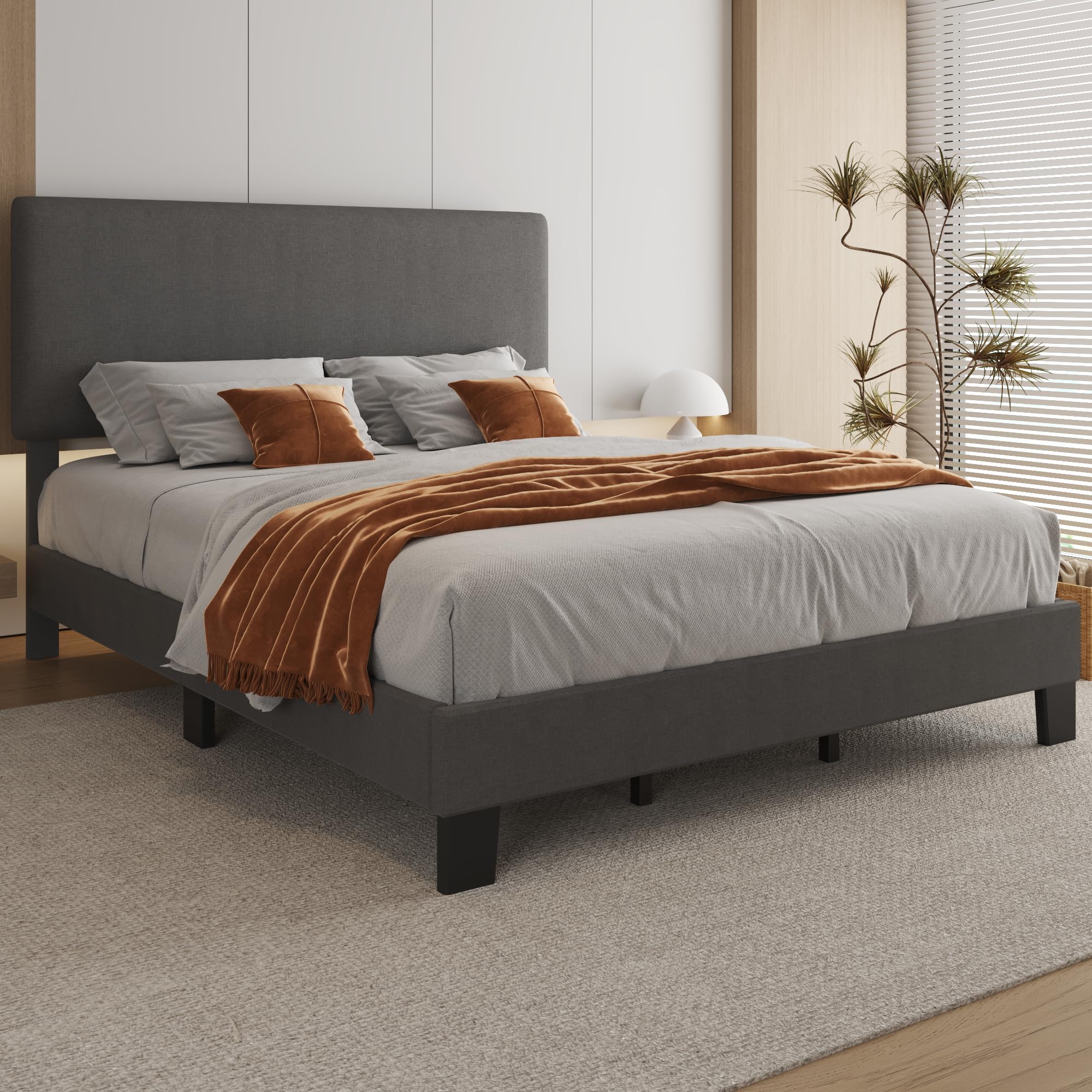 Lifezone Full Bed Frame with Headboard, Linen Upholstered Platform Bed Frame with Adjustable Headboard,No Box Spring Needed,Heavy Duty Feet,Mattress Foundation,Easy Assembly,Light Grey