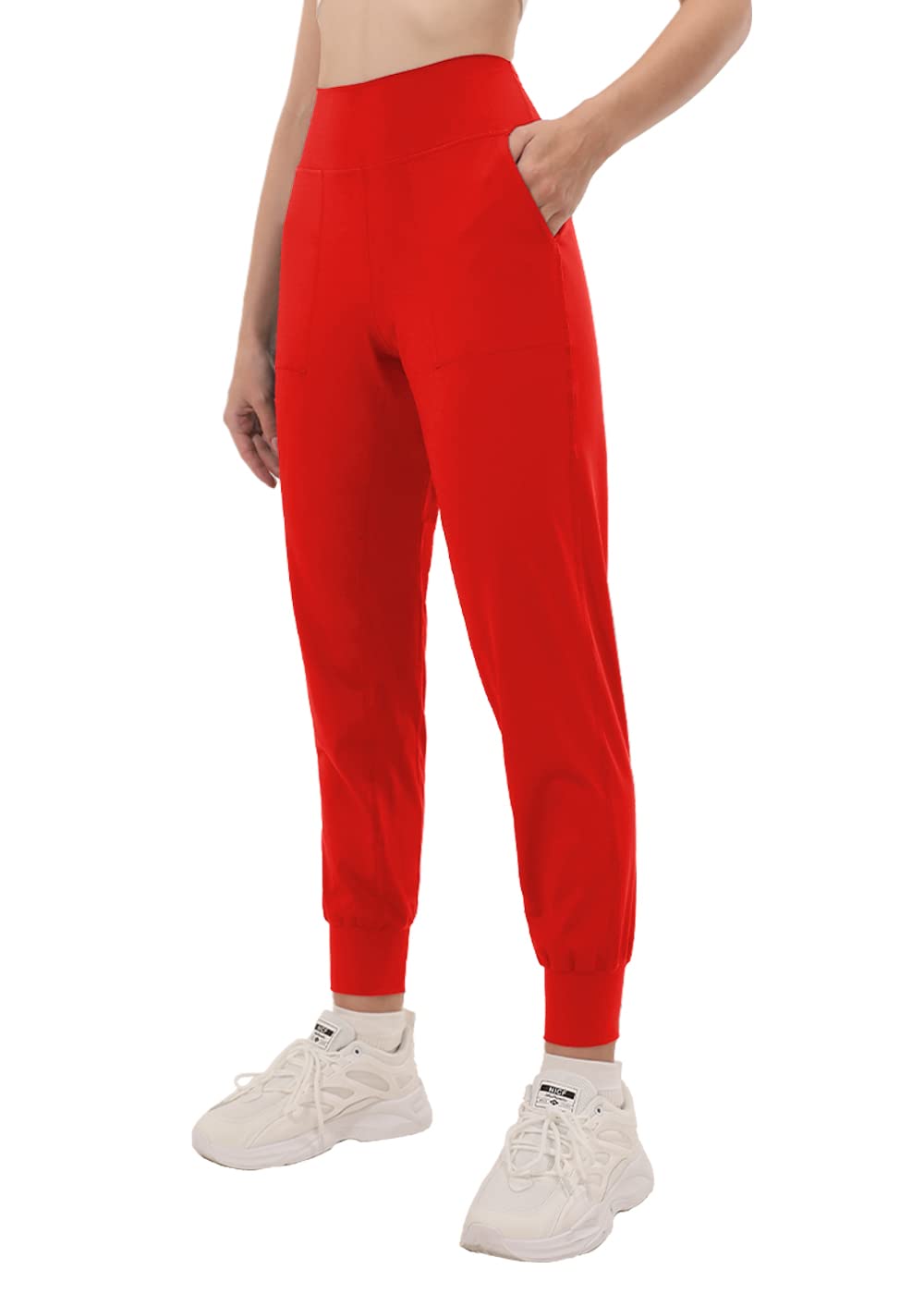 Rosemmetti Women's Joggers with Pockets,High Waist Tapered Sweatpants for Workout,Yoga,Running- Tomato red-M