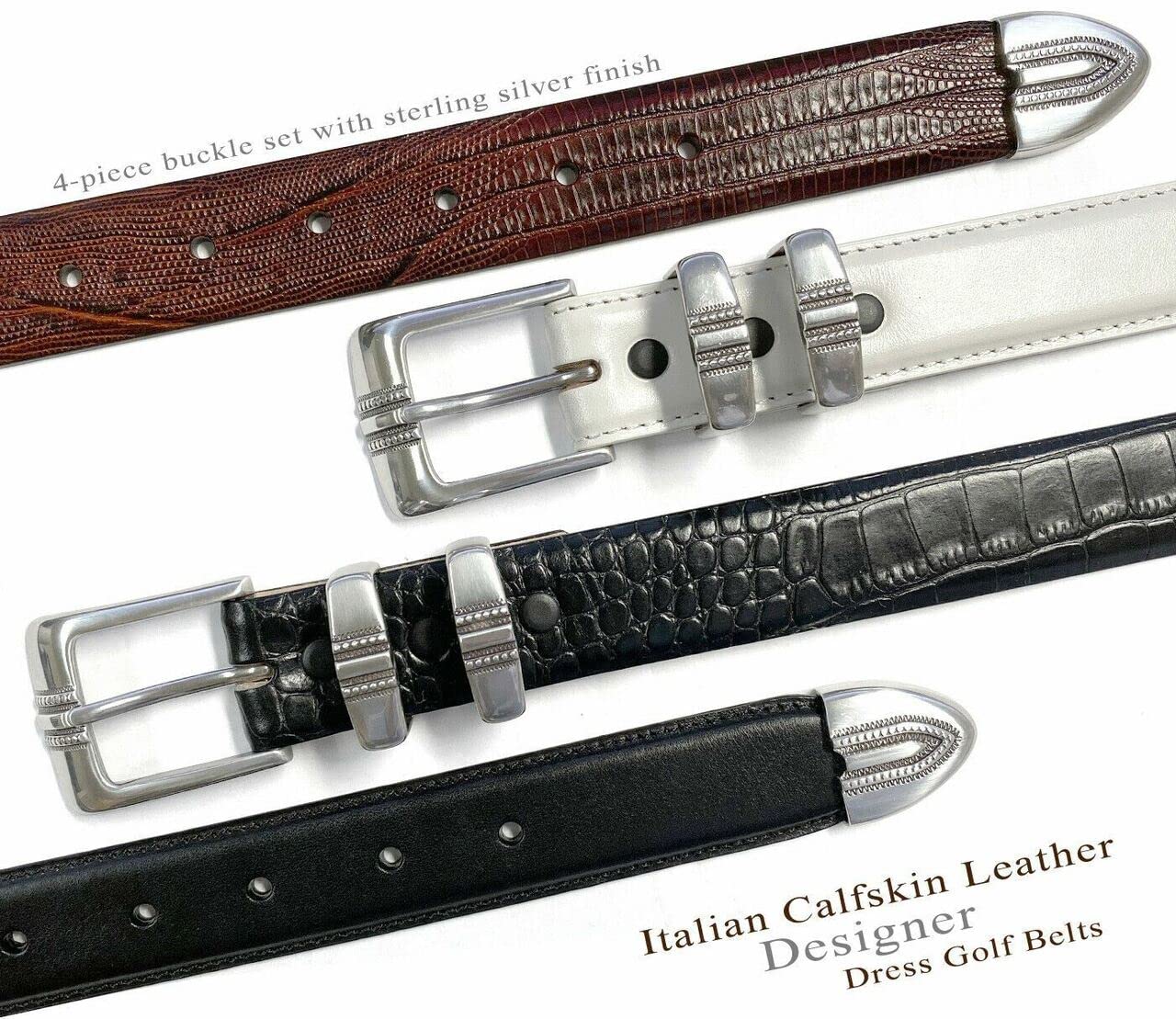 Kaymen Italian Calfskin Genuine Leather Designer Golf Dress Belt 1-1/8"(30mm) Wide (Alligator Brown, 40)