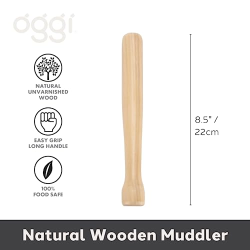 OGGI Long Muddler for Cocktails, Wooden, 8.5"/22cm - Ideal Bartender Accessories, Cocktail Accessories, Drink Muddler, Wood Muddler