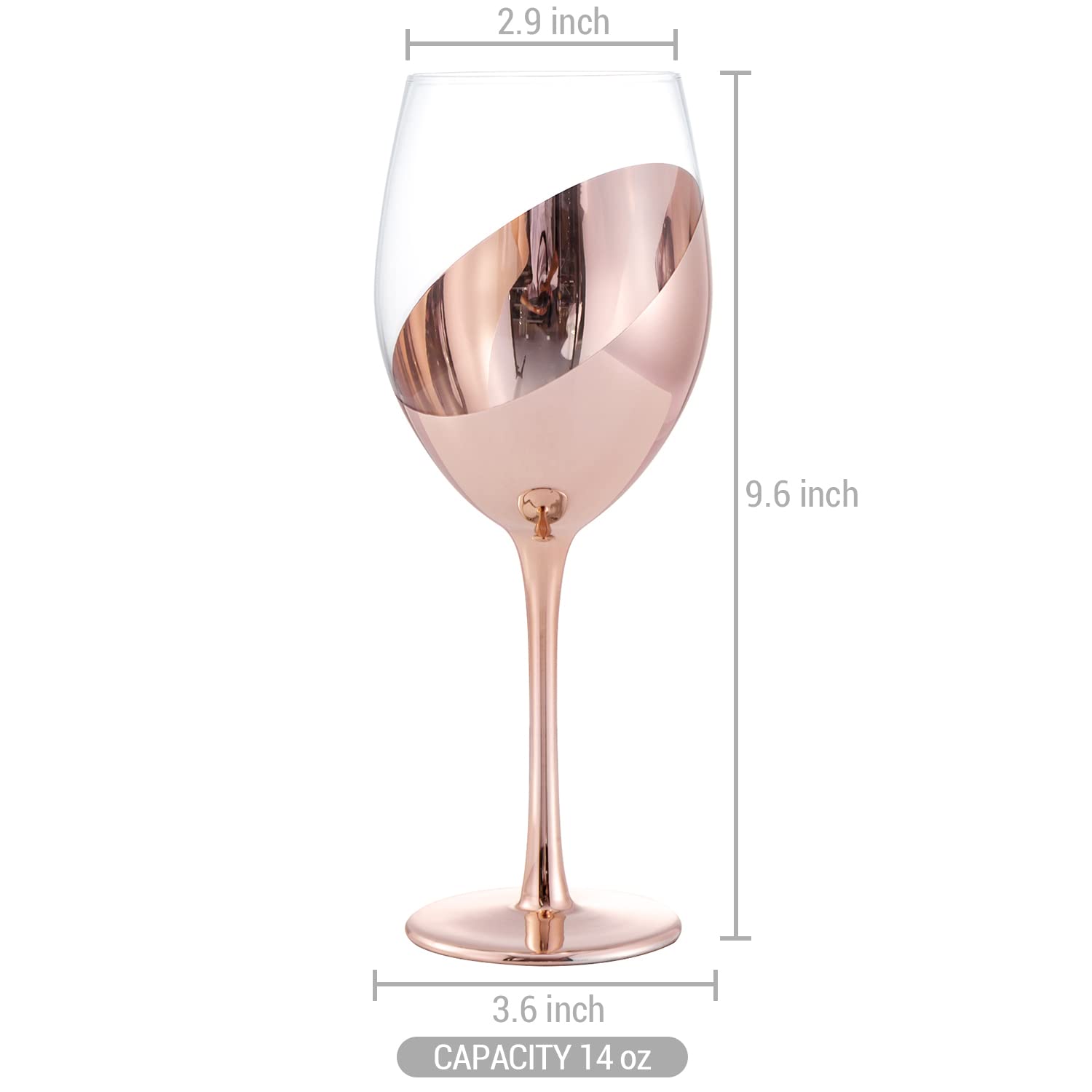 MyGift 14 oz Copper-Toned Stemmed Wine Glass Set of 4, Dinner Party and Wedding Events Glassware