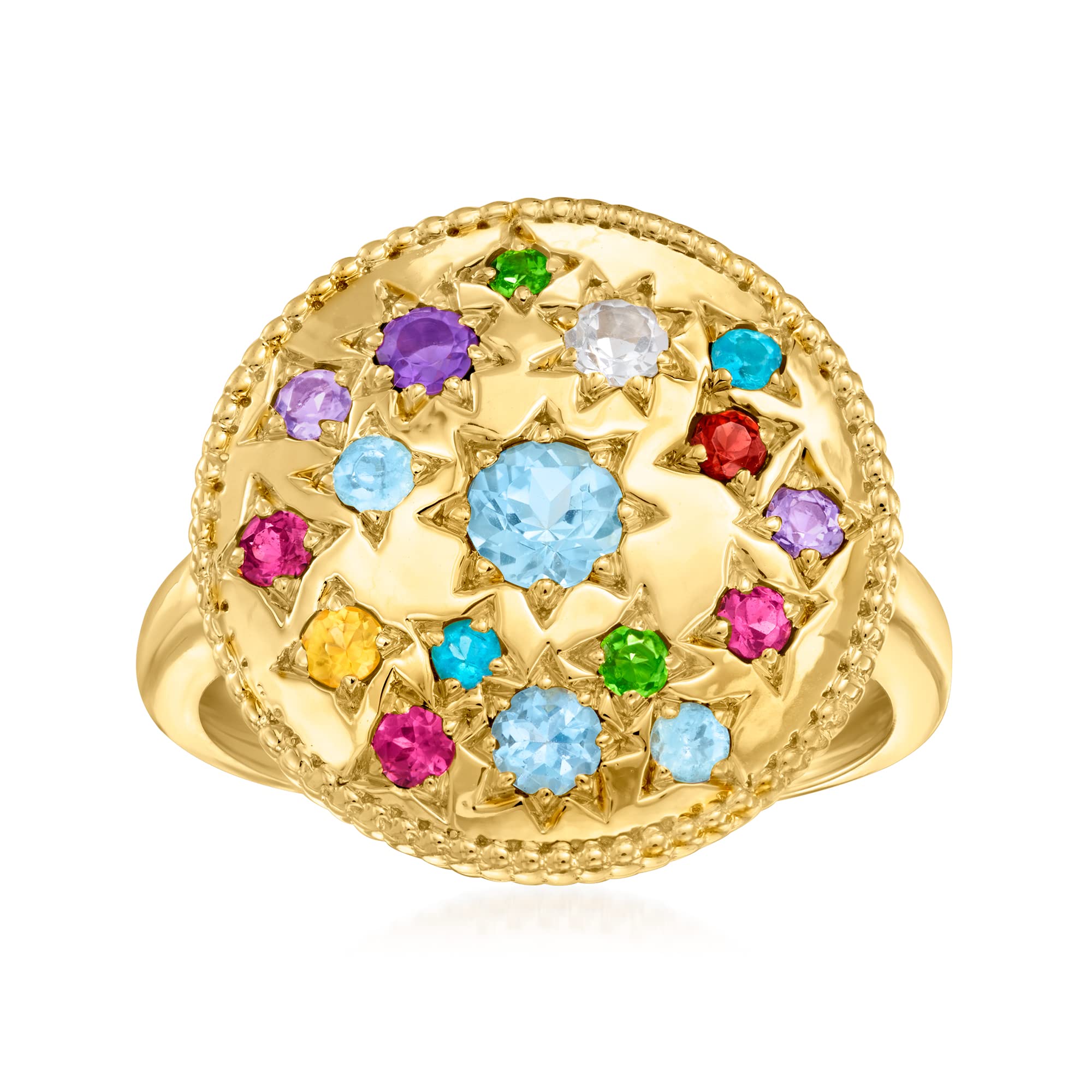 Ross-Simons 0.86 ct. t.w. Multi-Gemstone Circle Ring in 18kt Gold Over Sterling. Size 7