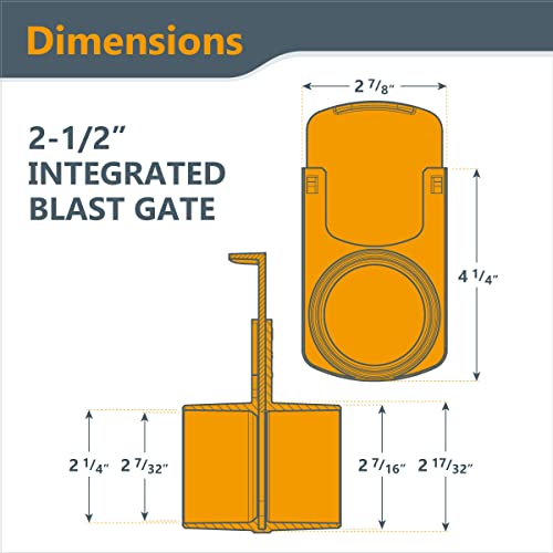 POWERTEC 70294 2-1/2" Integrated Blast Gate Clog Resistant, Anti Gap Tapered ABS Plastic Fitting for Dust Collection Systems – 1 PK