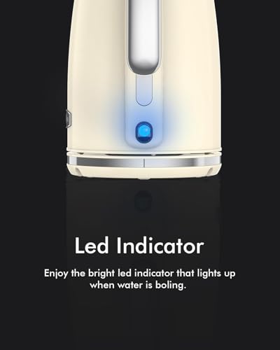 LONGDEEM Electric Kettle Stainless Steel 1.7L - 1500W Quick Boil, Retro Style, Auto Shut-Off, Boil Dry Protection with Filter & Water Gauge - Perfect for Tea, Hot Water, Cream