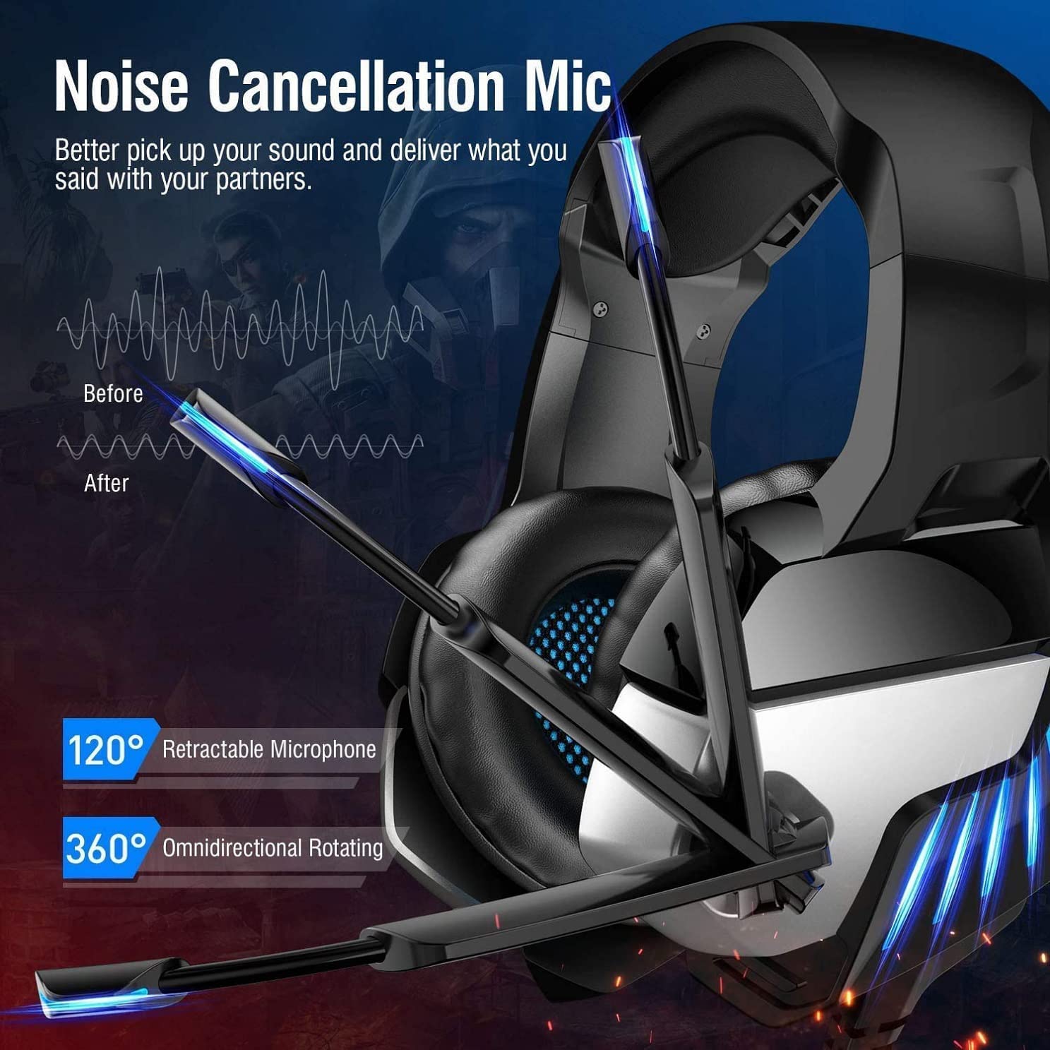 ONIGAL Gaming Headset with Microphone, Wired Headphones with LED Lights Soft Memory Over Ear Earmuffs for Laptop PS4, PS5, PC, PS3, Computer