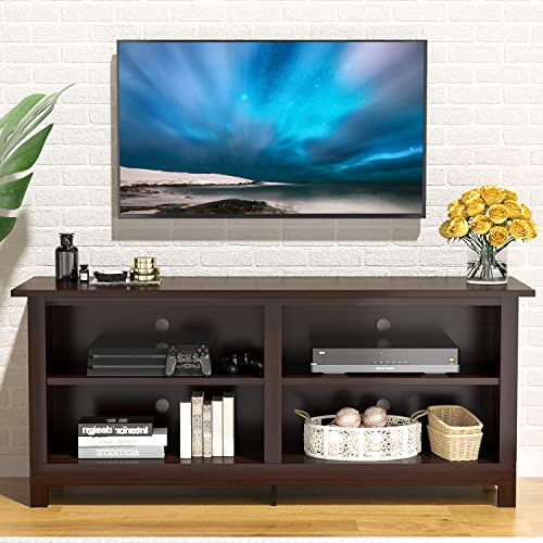 YESHOMY Classic 4 Cubby TV Stand for Televisions up to 65+ Inch, Media Entertainment Center Console Table with Four Open Storage Shelves & Cabinets, 58 Inch, 23.42β H x 15.75β D x 58.13β L, Espresso