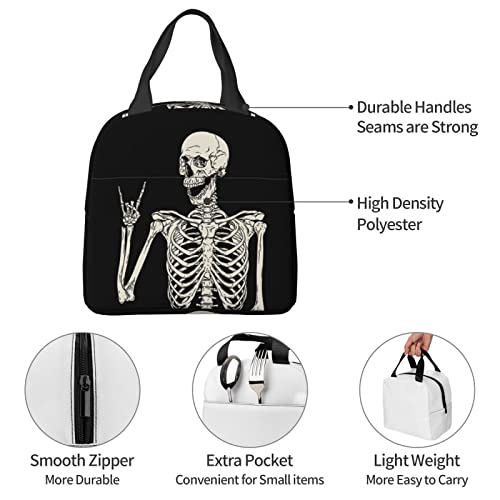 PATNPRT Skeleton Skull Lunch Bag Women Insulated Lunch Box Tote Bag for Work, Picnic, Beach or Travel