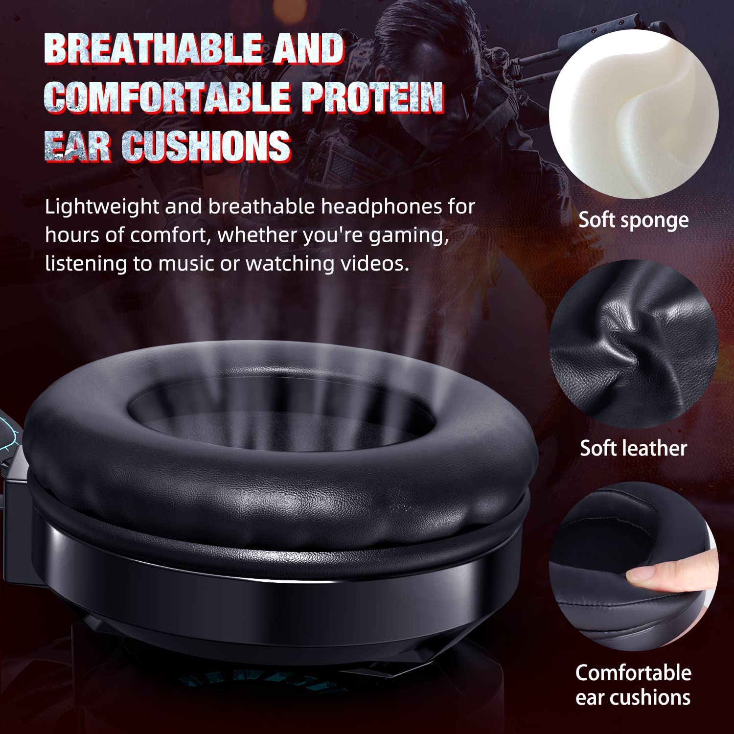 ONIGAL Gaming Headset with Microphone for Mac, PC Gaming Headphones Double Head Beam Suspended Soft Soft Memory Earmuffs, 7.1 Surround Sound Wired Headset LED Light for PS5, PC, PS4, Mac, Laptop