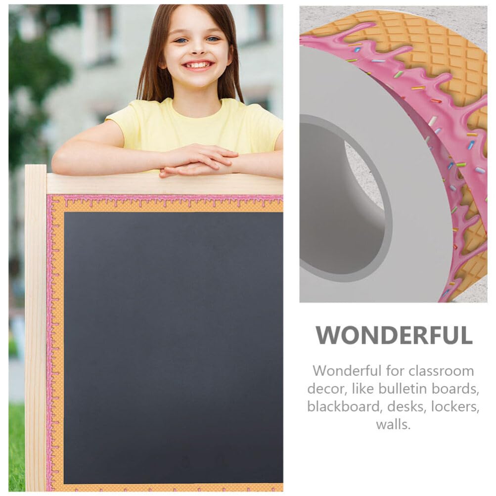 MAGICLULU 1 Roll Ice Cream Border Sticker Bulletin Board Decor Cream Decor Appliques Embellishments Ice Cream Border Paper Ice Cream Bulletin Trim Blackboard Border Sticker Desk Decorations