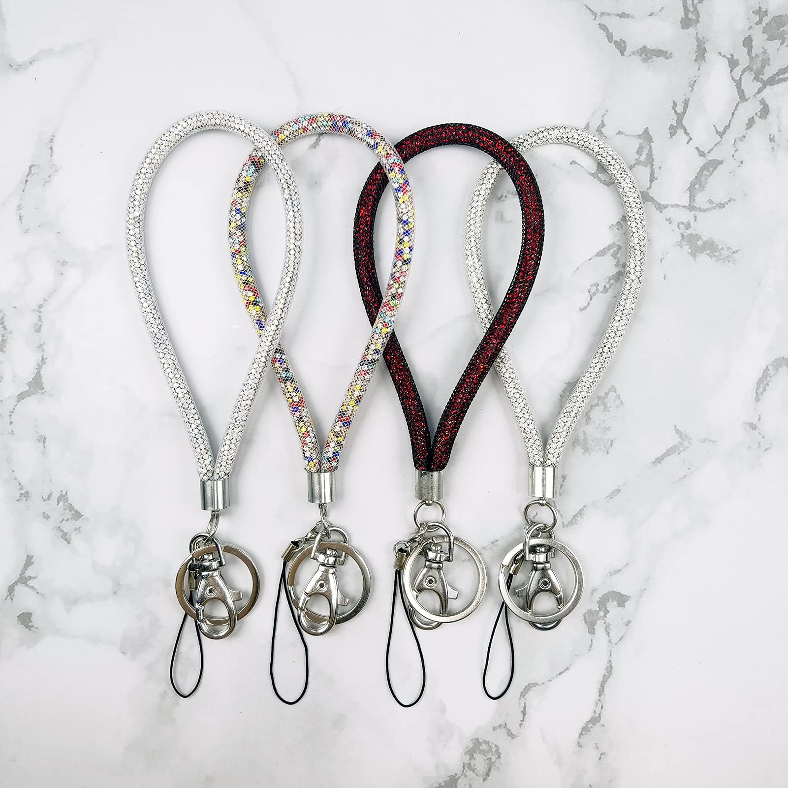 ONLYESH Wristlet Lanyard Keychains for Women, Bling Lanyard for Keys, Cute Keychain Holder (White)