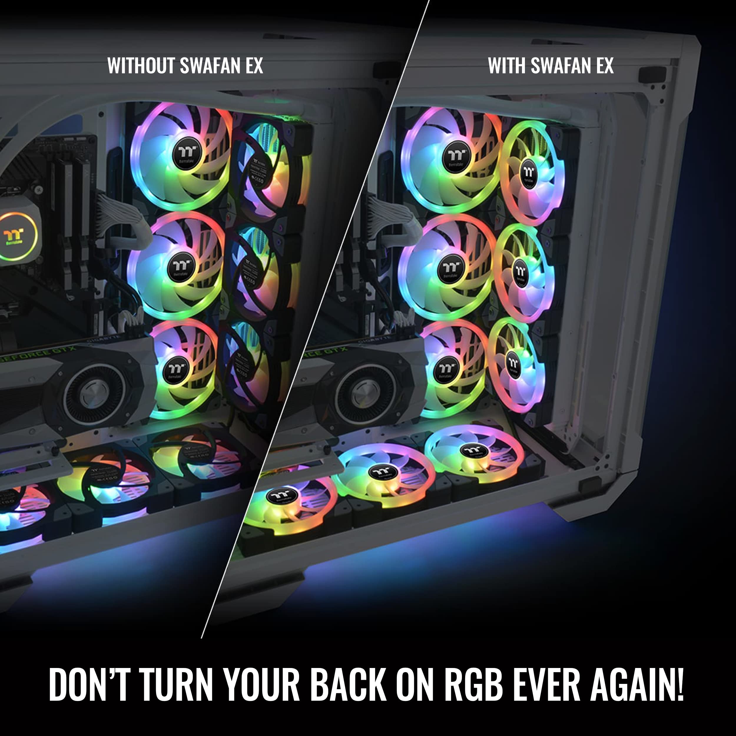 Thermaltake SWAFAN EX 14 RGB PC Cooling Fan White, 500~2000 RPM, Magnetic Connection, Reversable Blades, Controller Included, CL-F162-PL14SW-A, 140mm, 3 Pack