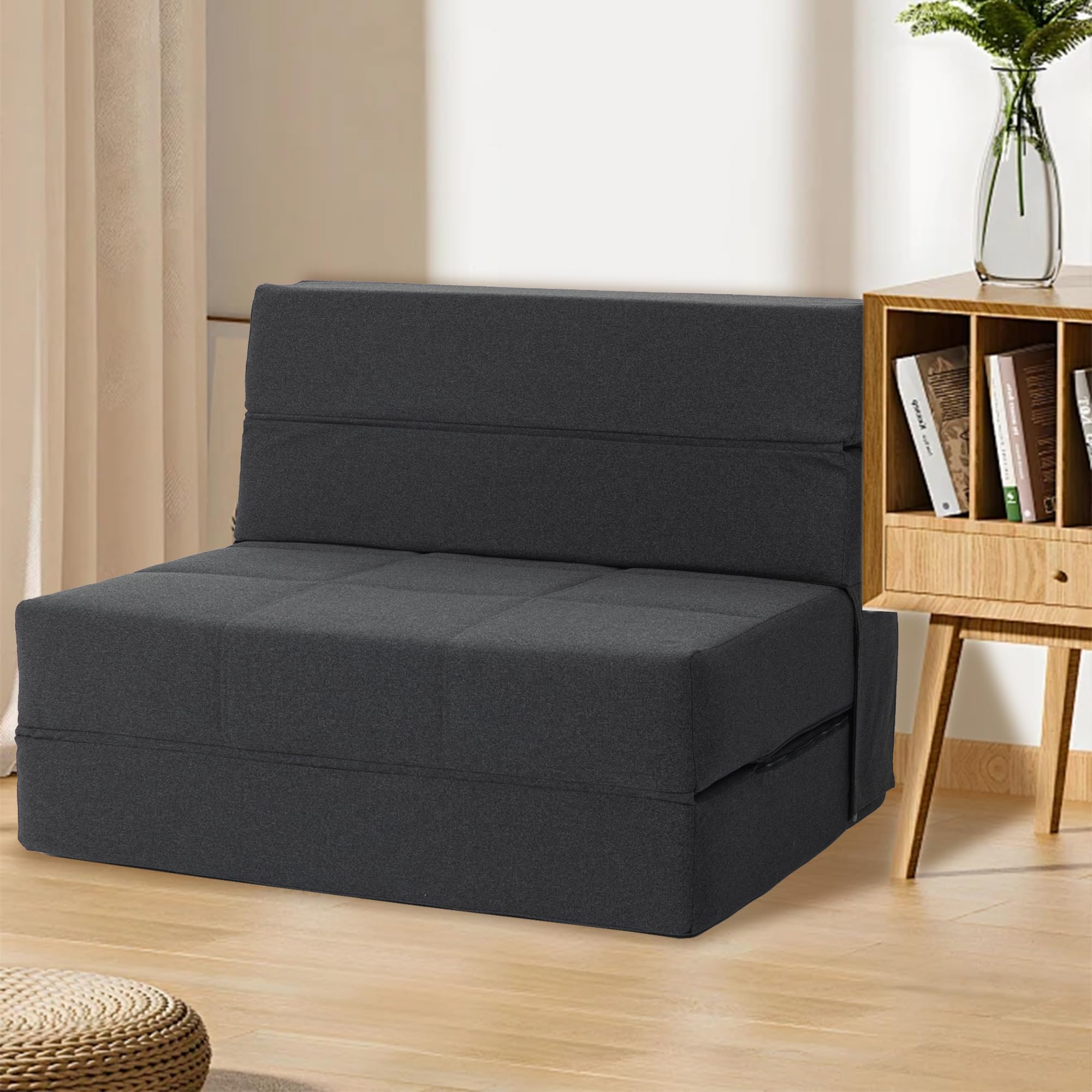 VINYUSE Folding Sofa Bed,Convertible Sleeper Chair Floor Couch,7 inch High Resilience Memory Foam, Futon Sofa Sleeper Chair with Washable Cover for Living Room/Bedroom 76" x 40" x 7", Dark Grey