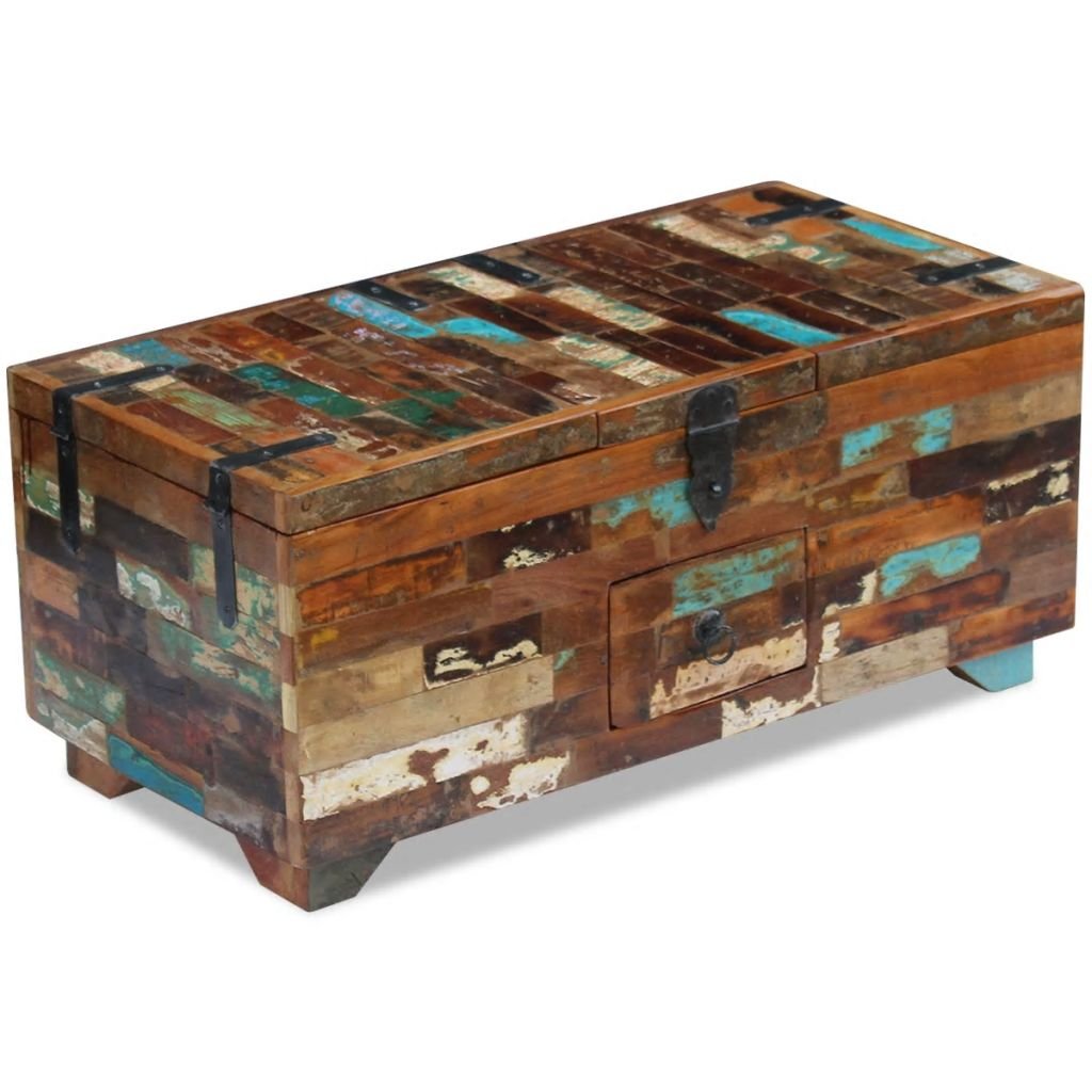 INLIFE Coffee Table Box Chest Solid Reclaimed Wood Chest Box Coffee Side Couch Table Trunk 31.5"x15.7"x13.8"(LxWxH)