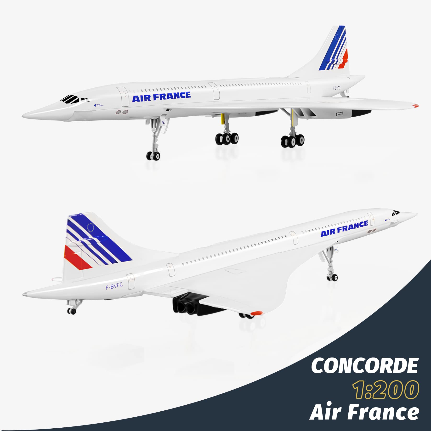 Lose Fun Park 1:200 Scale Concorde Plane Model Airplane Air France Plane F-BVFB Alloy Diecast Airplanes Model Planes for Adults Collection and Gift