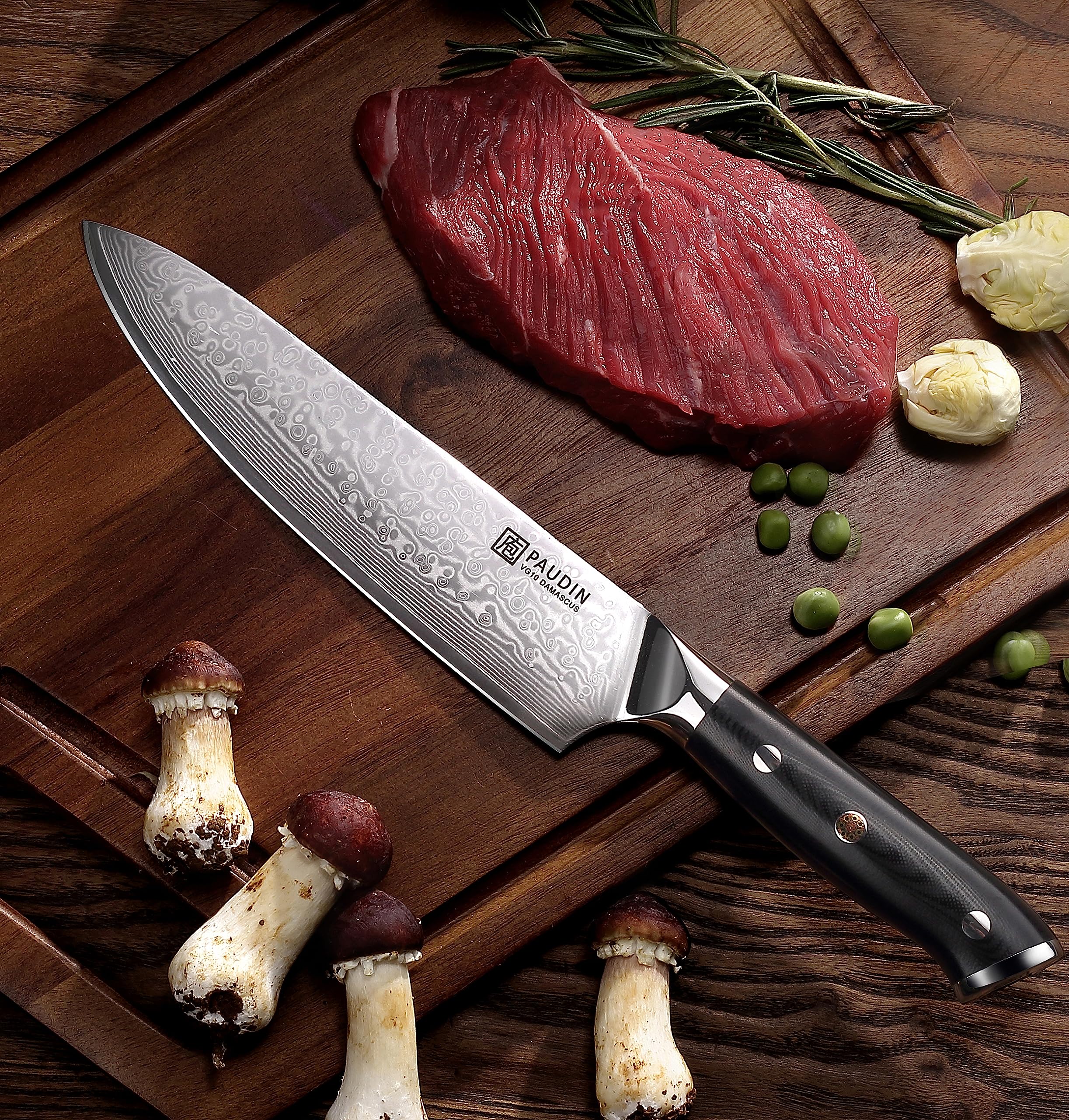 PAUDIN Damascus Chef Knife, 8 Inch Kitchen Knife, Japanese 67-layer VG-10 Stainless Steel Sharp Knife, Professional Chefs Knife with Ergonomic G10 Handle, for Home Kitchen and Restaurant