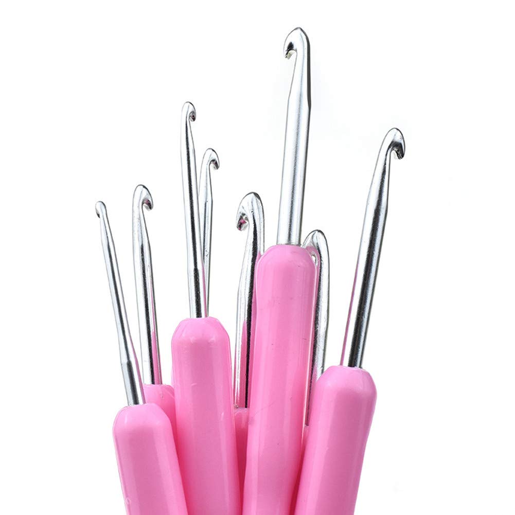Katech 8 Pieces Crochet Hooks Different Sizes Crochet Needles Pink Handle Durable Aluminum Alloy Smooth Crochet Hook Set Ergonomic Knitting Needle Tools Weave Yarn Craft Knitting Kit