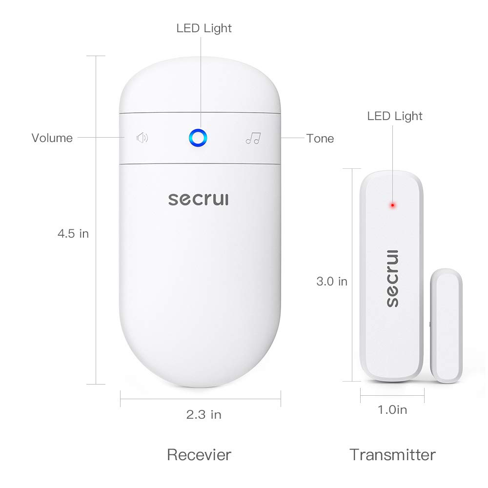 SECRUI Door Chime, Door Sensor Chime with Adjustable Volume, Easy Installation, 400ft Range, 52 Chimes, M508+D7 Door Open Chime for Business/Home When Entering, White