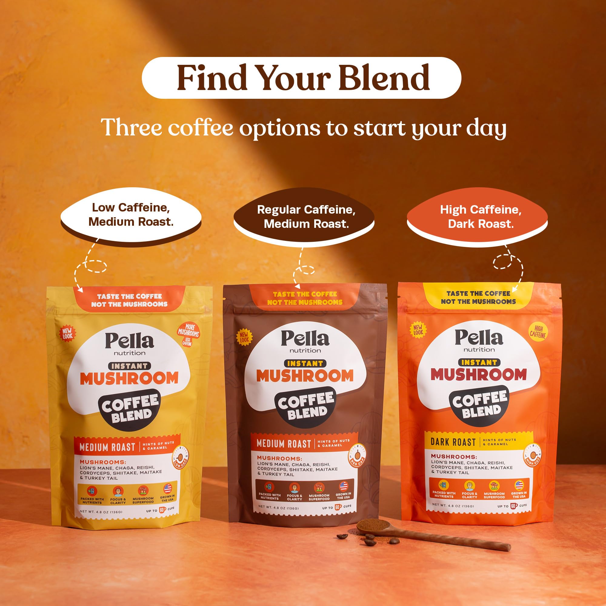 Organic Mushroom Instant Coffee (60 Servings) with 7 Superfood Mushrooms, Great Tasting, Includes Lion's Mane, Reishi, Chaga, Cordyceps, Shiitake, Maitake, and Turkey Tail