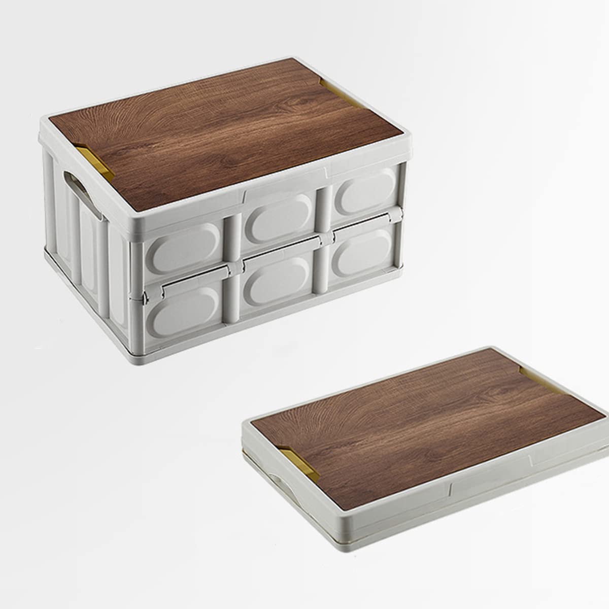 LYZOLICS Collapsible Storage Bin with Wooden Lid, Foldable&Stackable Storage Crate for Outdoor Car, Toys, Camping, Picnic, Indoor Home Room (30L-1pcs)