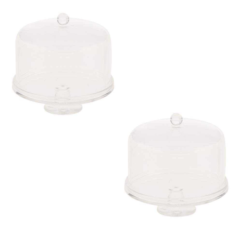 Mini Cake Stand Cupcake Display Plate Candy Holders with Dome Cover, 1/12 Scale Clear Cake Stand Serving Tray with Lids Tableware for Dollhouse Decoration-2pcs