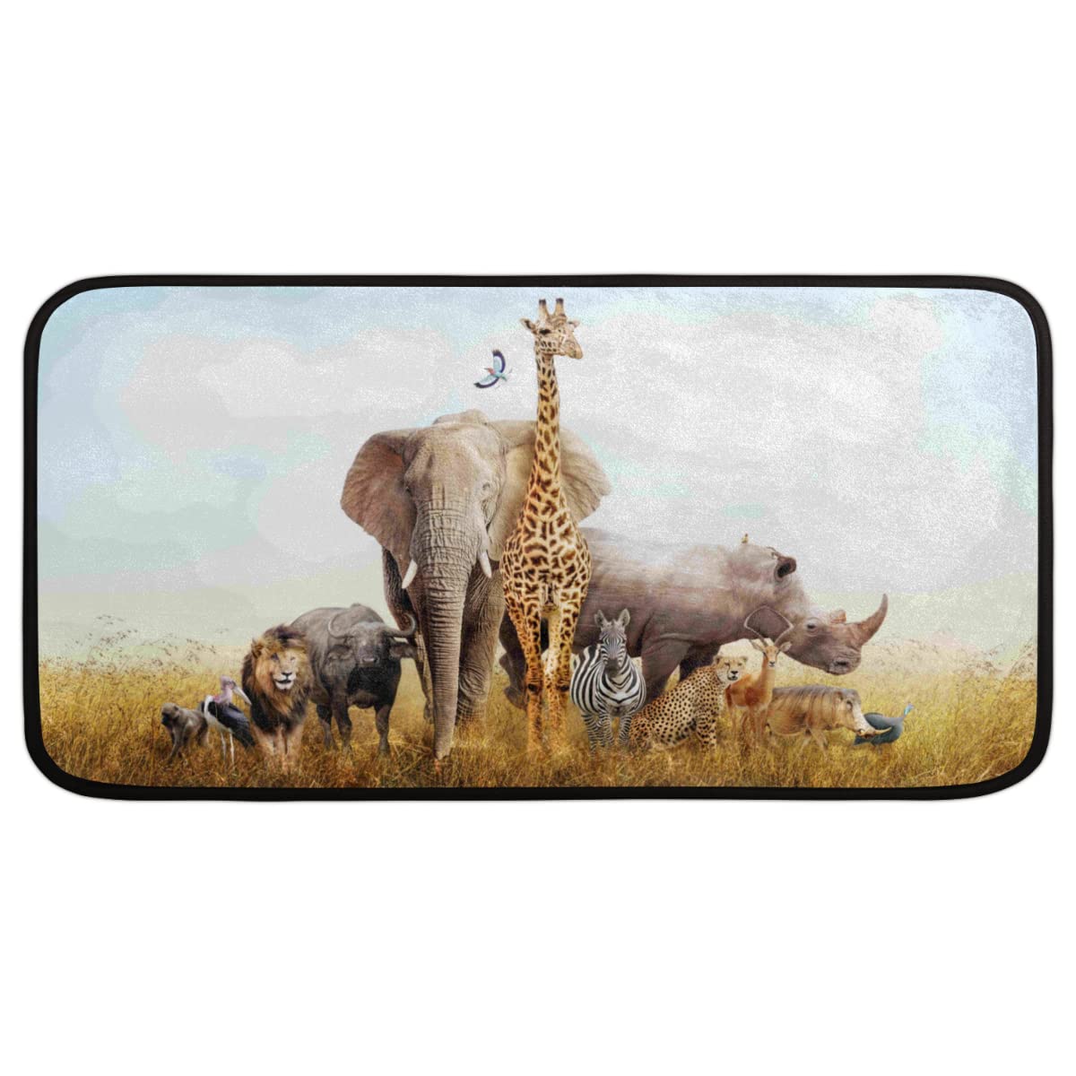 Pardick Rhinoceros Elephant Kitchen Rugs and Mats, African Animal Non Slip Washable Absorbent Area Rugs Anti Fatigue Kitchen Mat Memory Foam Doormat Runner Rug for Floor Kitchen Bathroom 39X20in