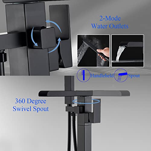 Senlesen Black Floor Mounted Single Handle Bathroom Tub Filler Faucet Free Standing Bathtub Mixer Tap